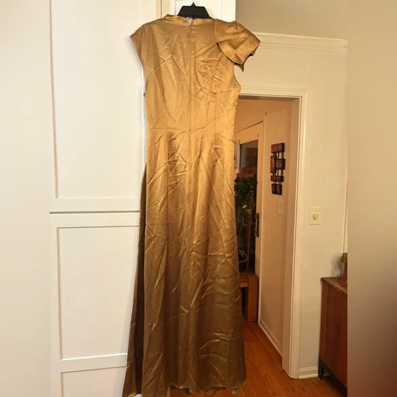 Acler | Dresses | Acler Ramshaw Metallic Pleated Satin Gown In Golden ...